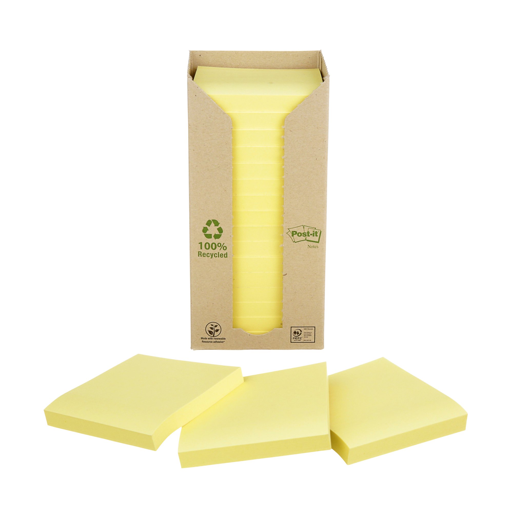 Post-it Recycled Notes 76mm x 76mm Canary Yellow - Pack 16 (MPN 7100172245)