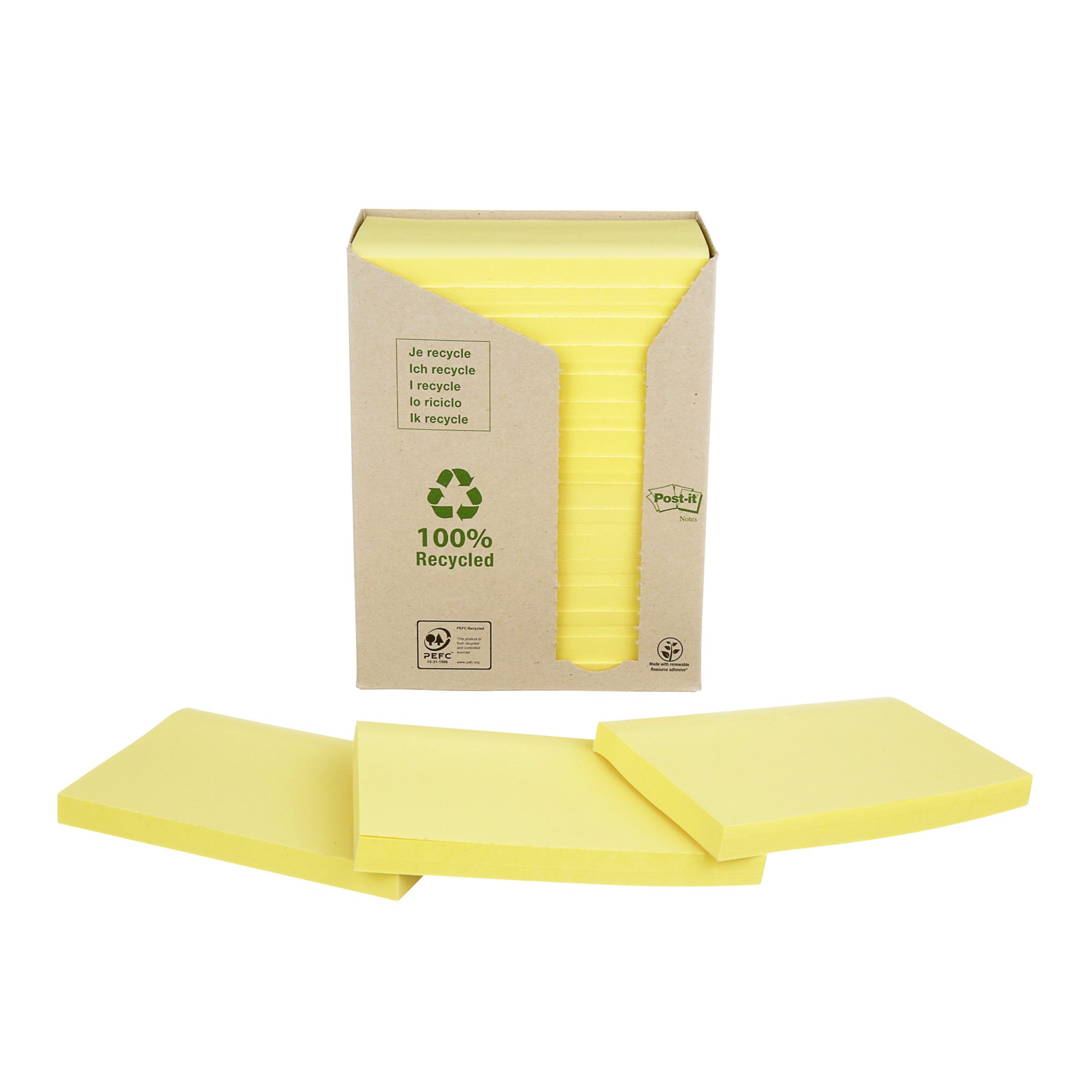 Post-it Recycled Notes 76x127mm Canary Yellow Pack 16 MPN 7100172248