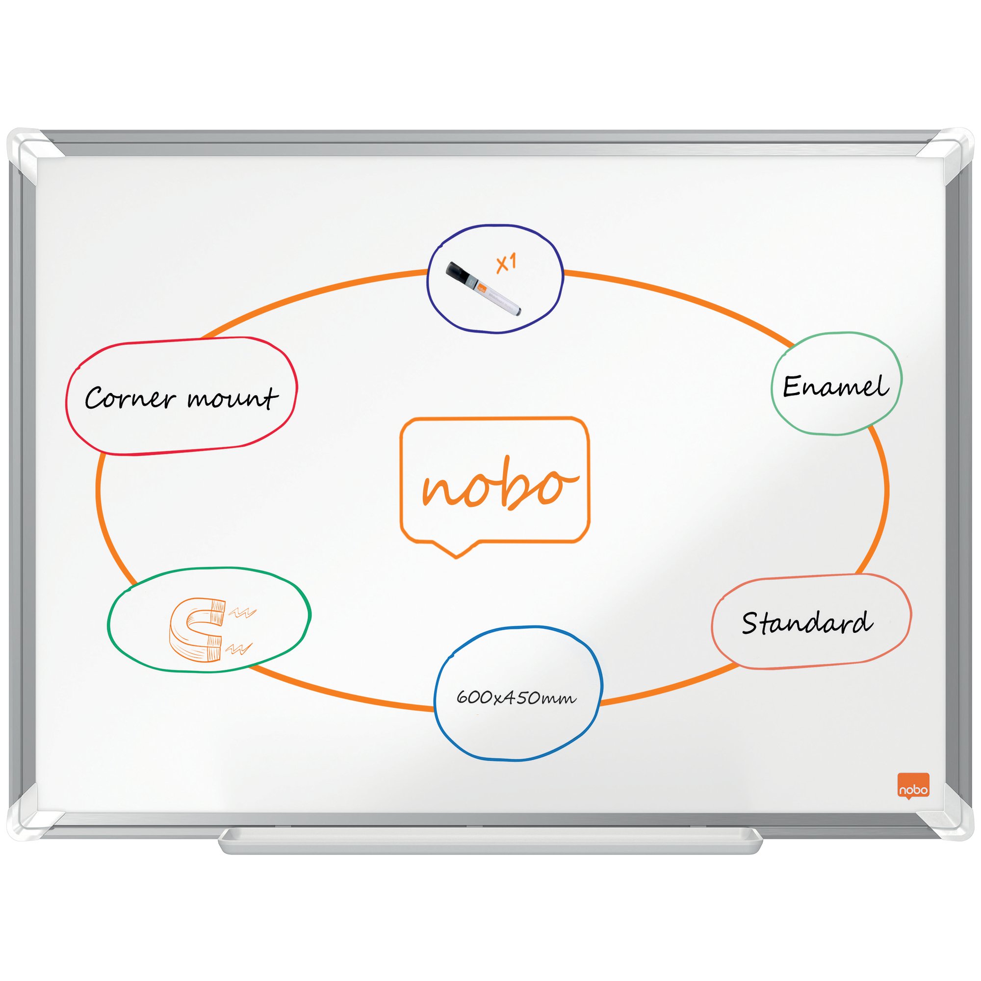 Nobo Premium Plus Magnetic Enamel Whiteboard 600x450mm 1915143