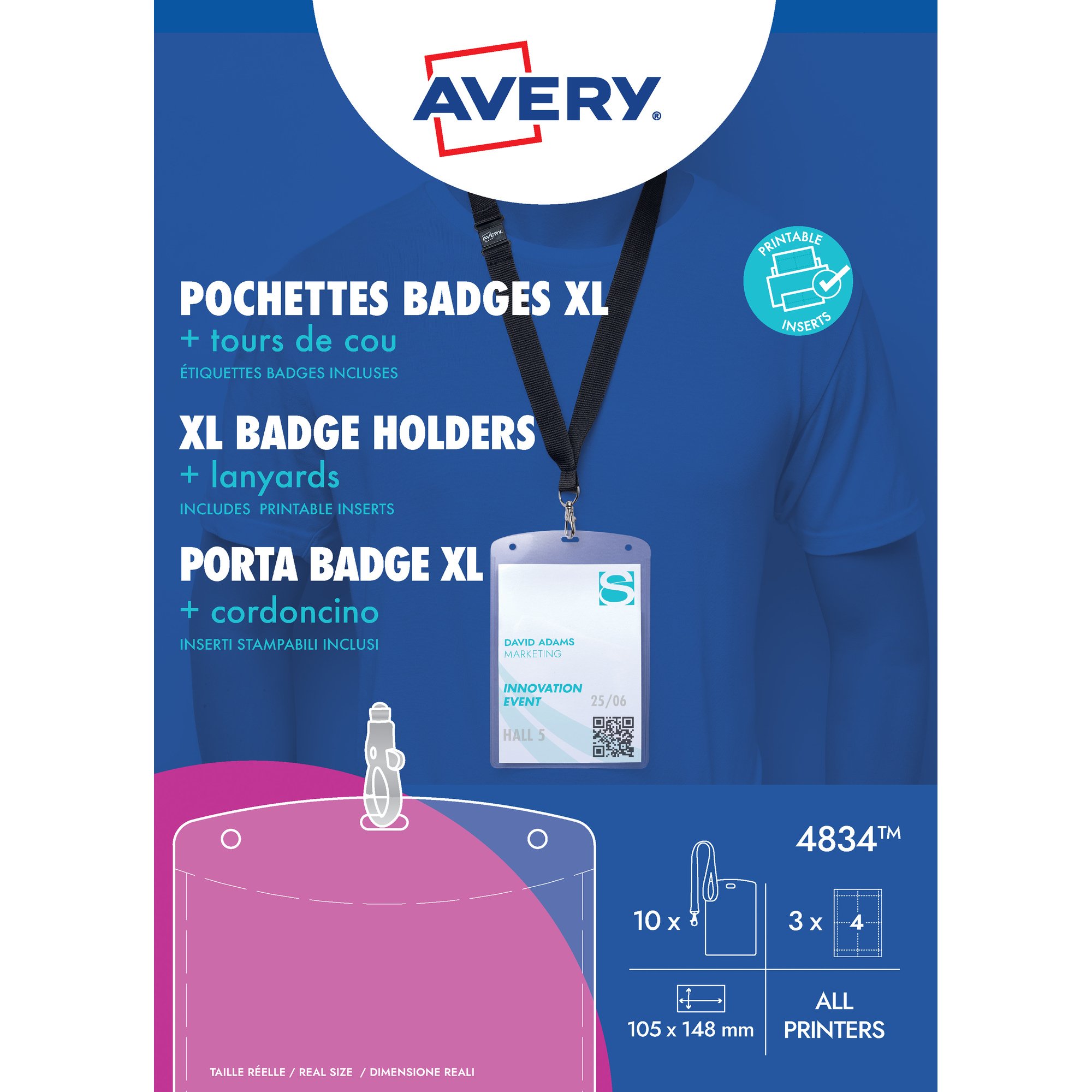 Avery A6 Badge Holders with Lanyards 148mm x 105mm Pack 10 - MPN 4834