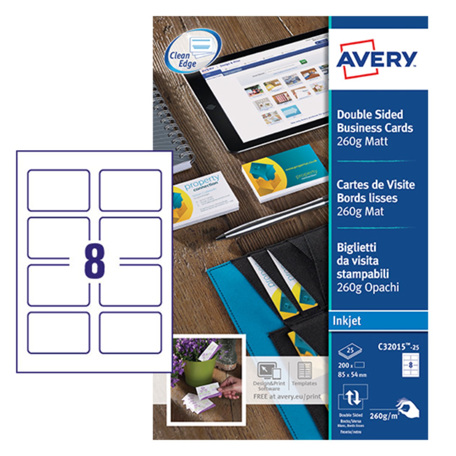 Avery Business Card Double Sided 260gsm Matt Pack 200 C32015-25