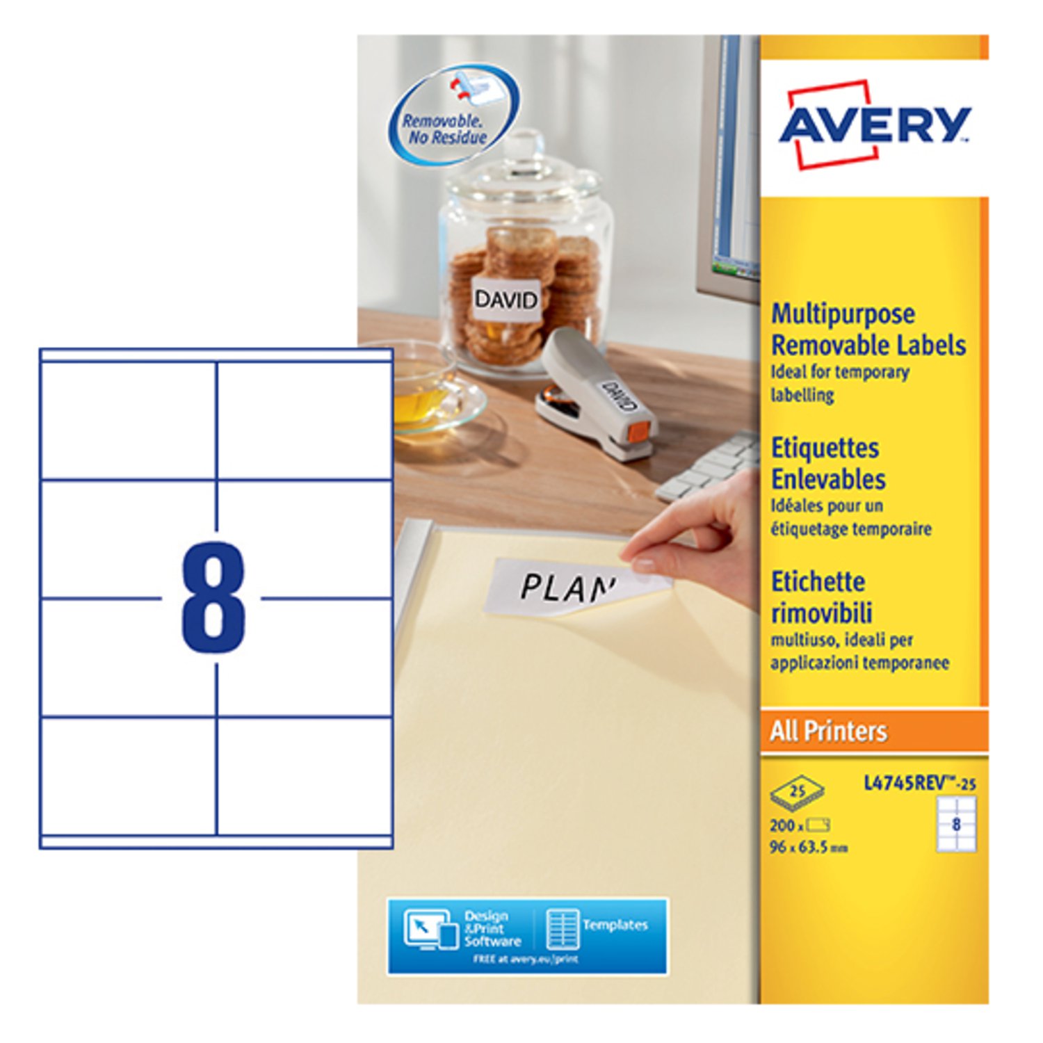 Avery Multipurpose Mini Removable Label 96x63.5mm L4745REV-25 (Pack 200)