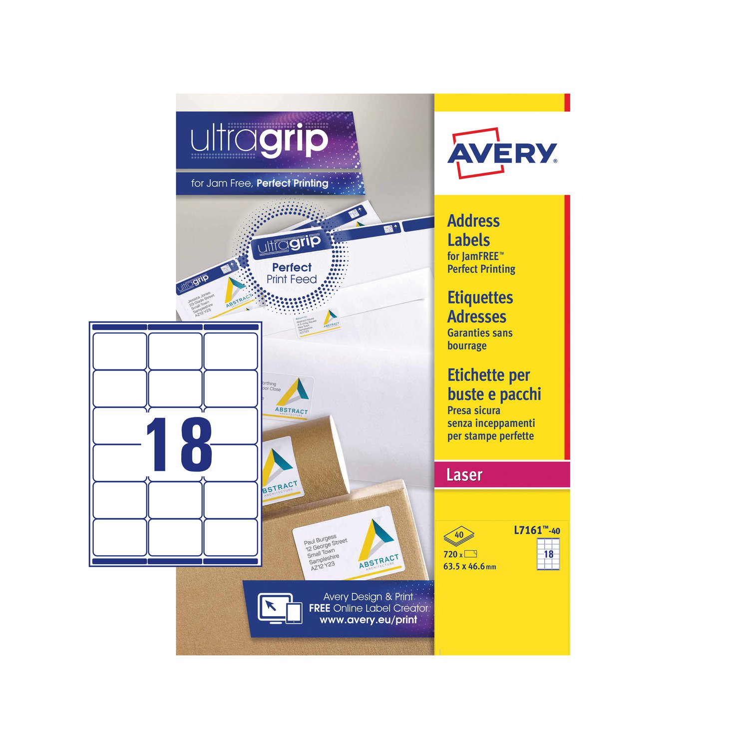 Avery Laser Address Label L7161-40 63.5x46.6mm 720 Labels per A4 Sheet