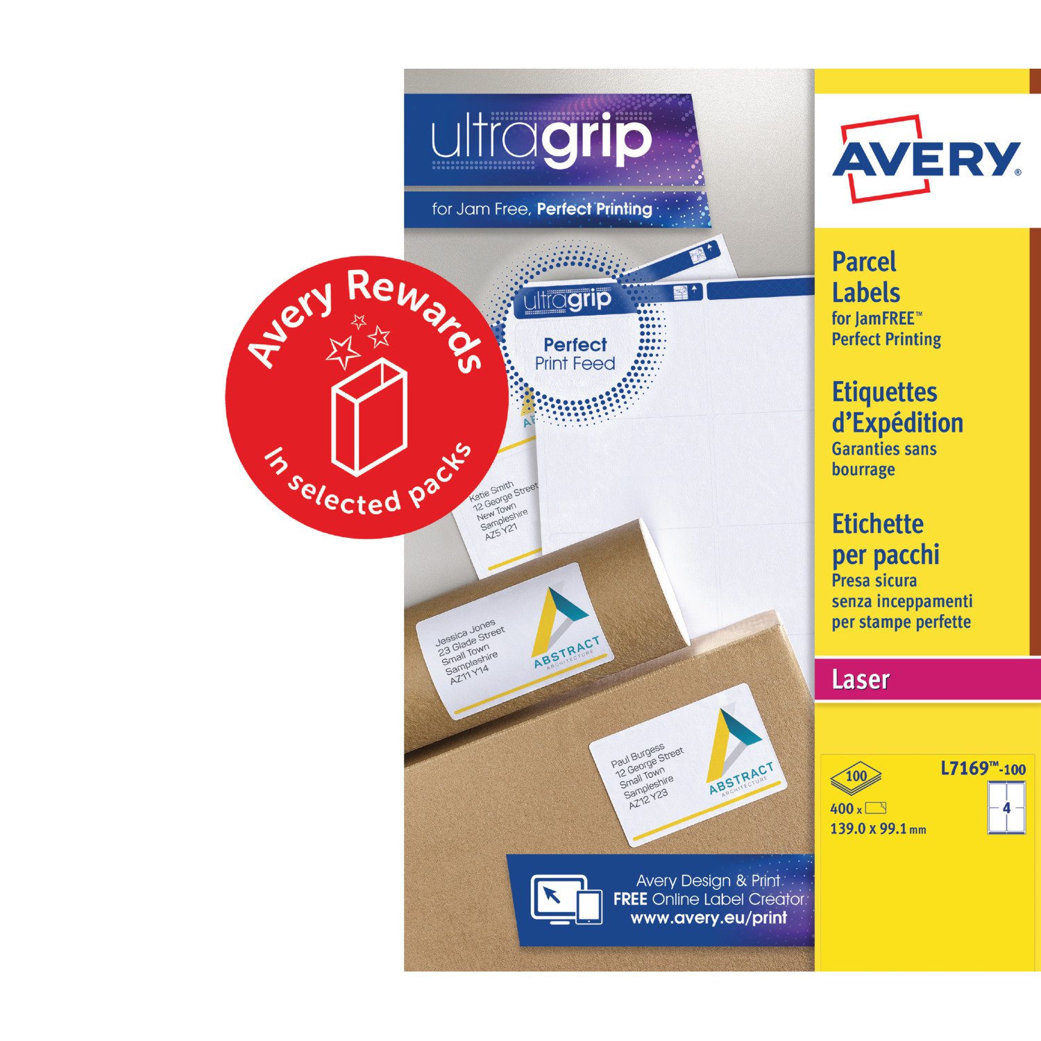 Avery Laser Parcel Label 139x99mm Pack of 400 Labels L7169-100