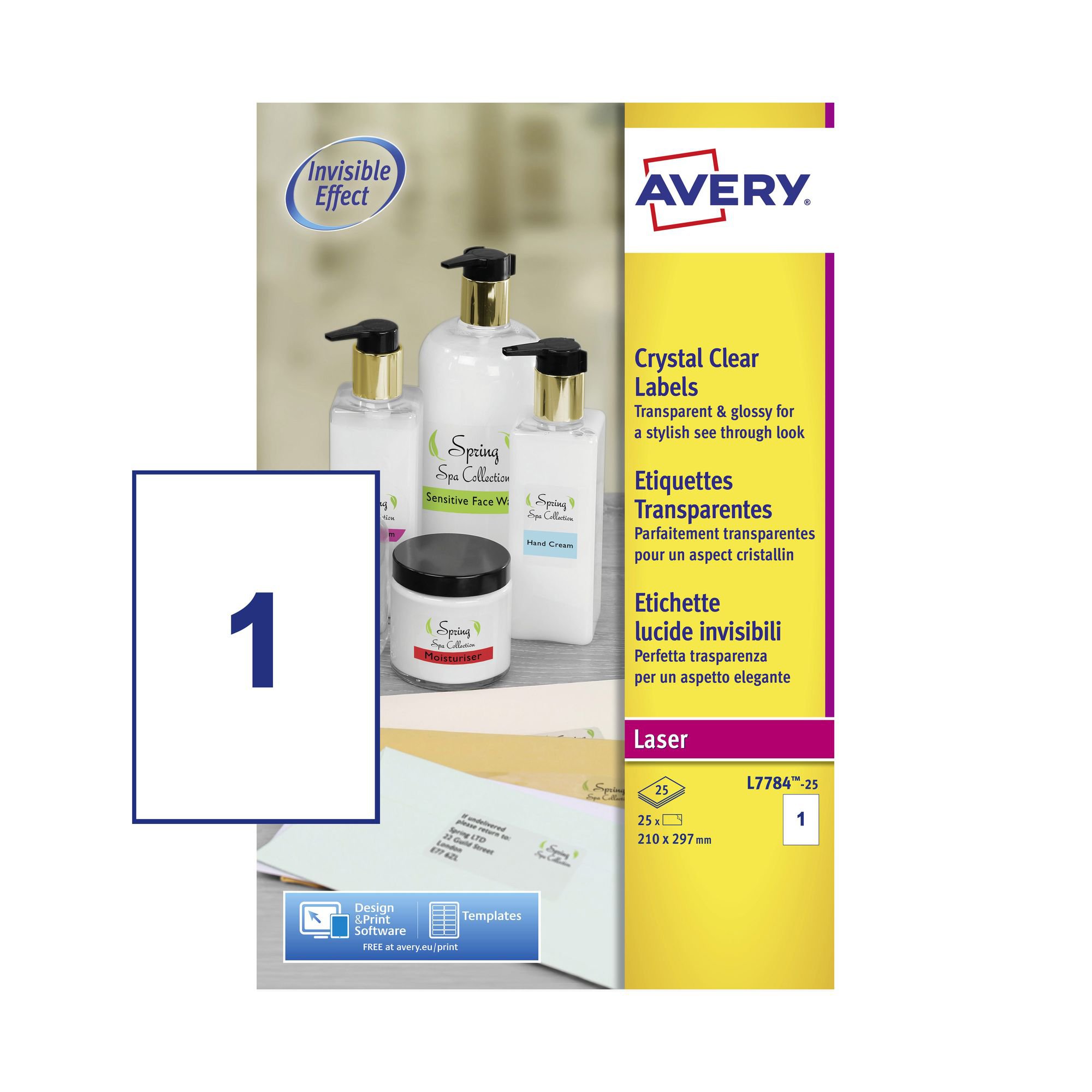 Avery Laser Label 210x297mm L7784-25 | Crystal Clear (Pack 25 Labels)