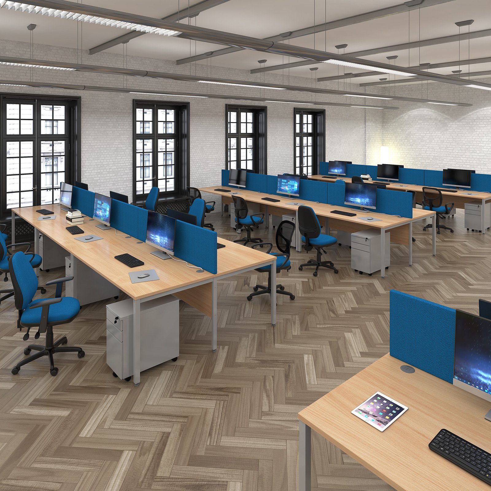 Maestro 25 back to back wave desks 1400mm deep - silver bench leg frame ...