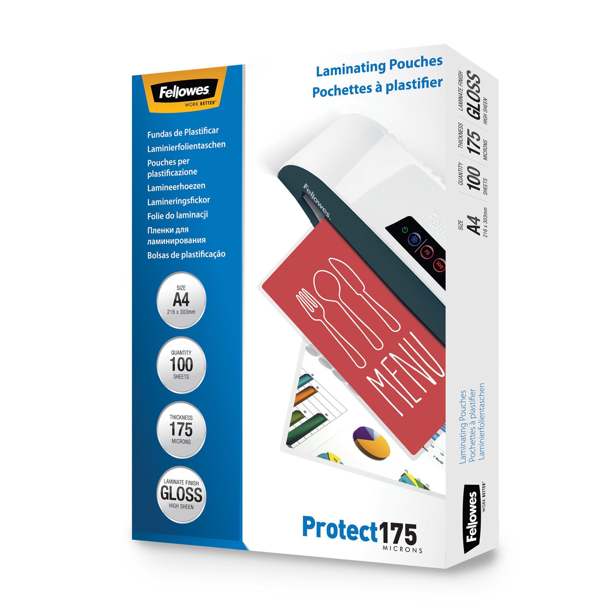 Fellowes Laminating Pouch A4 2x175 Micron Gloss Pack 100 MPN 5308703