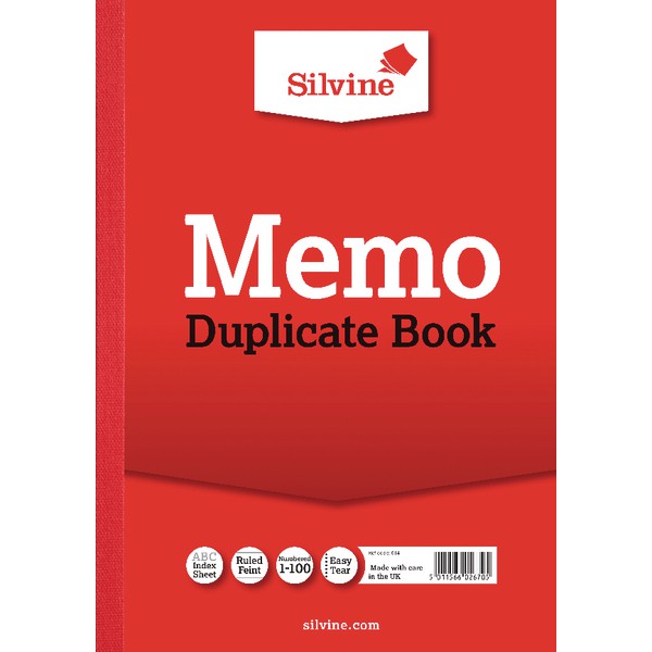 Silvine A4 Duplicate Memo Book 614 - Pack of 6