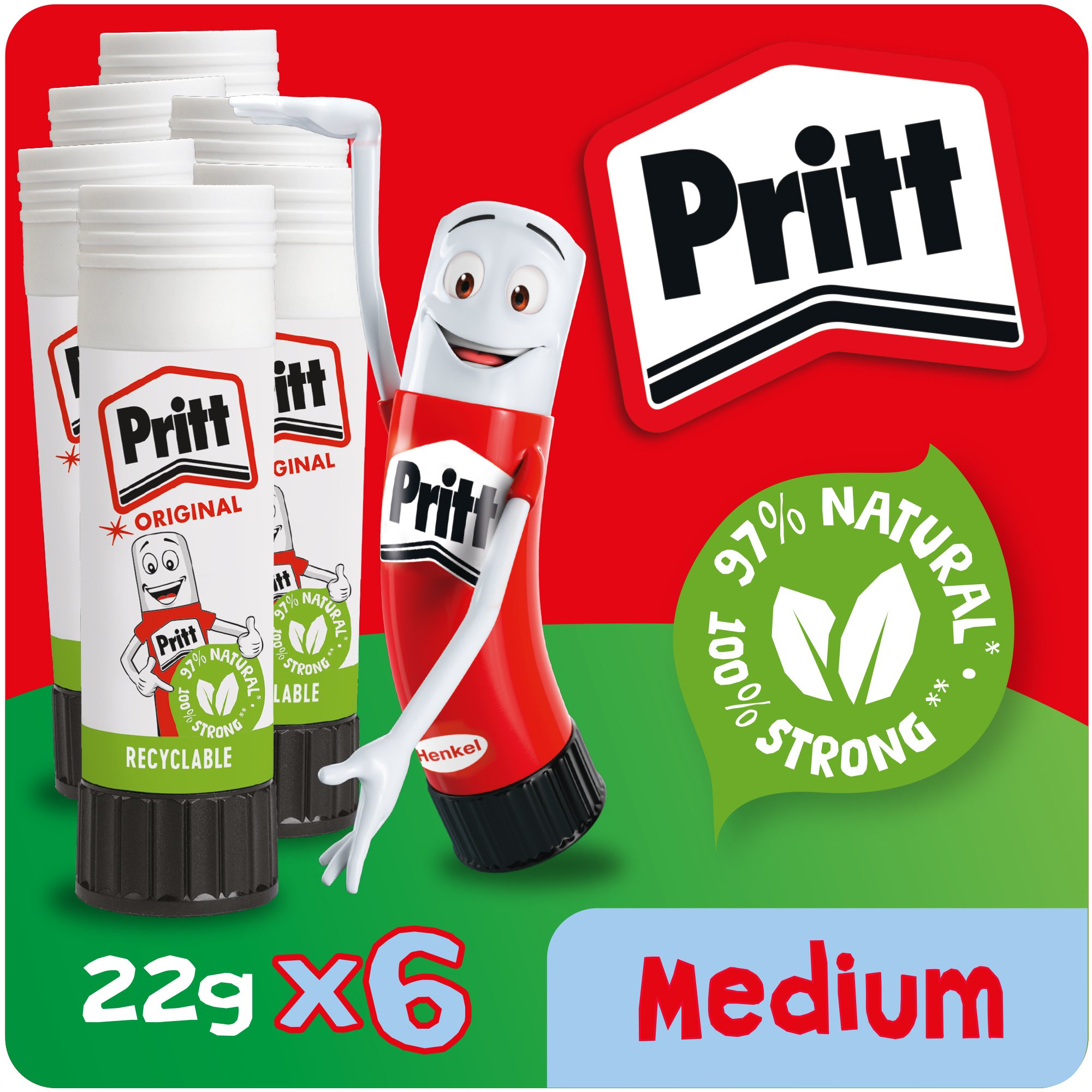 Pritt Original Glue Stick Sustainable 22g Value Pack 6 - 1456071