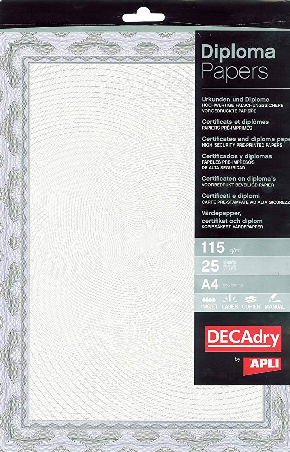 DECAdry Certificate Paper A4 115gsm Blue Pack 25 - OSD4040