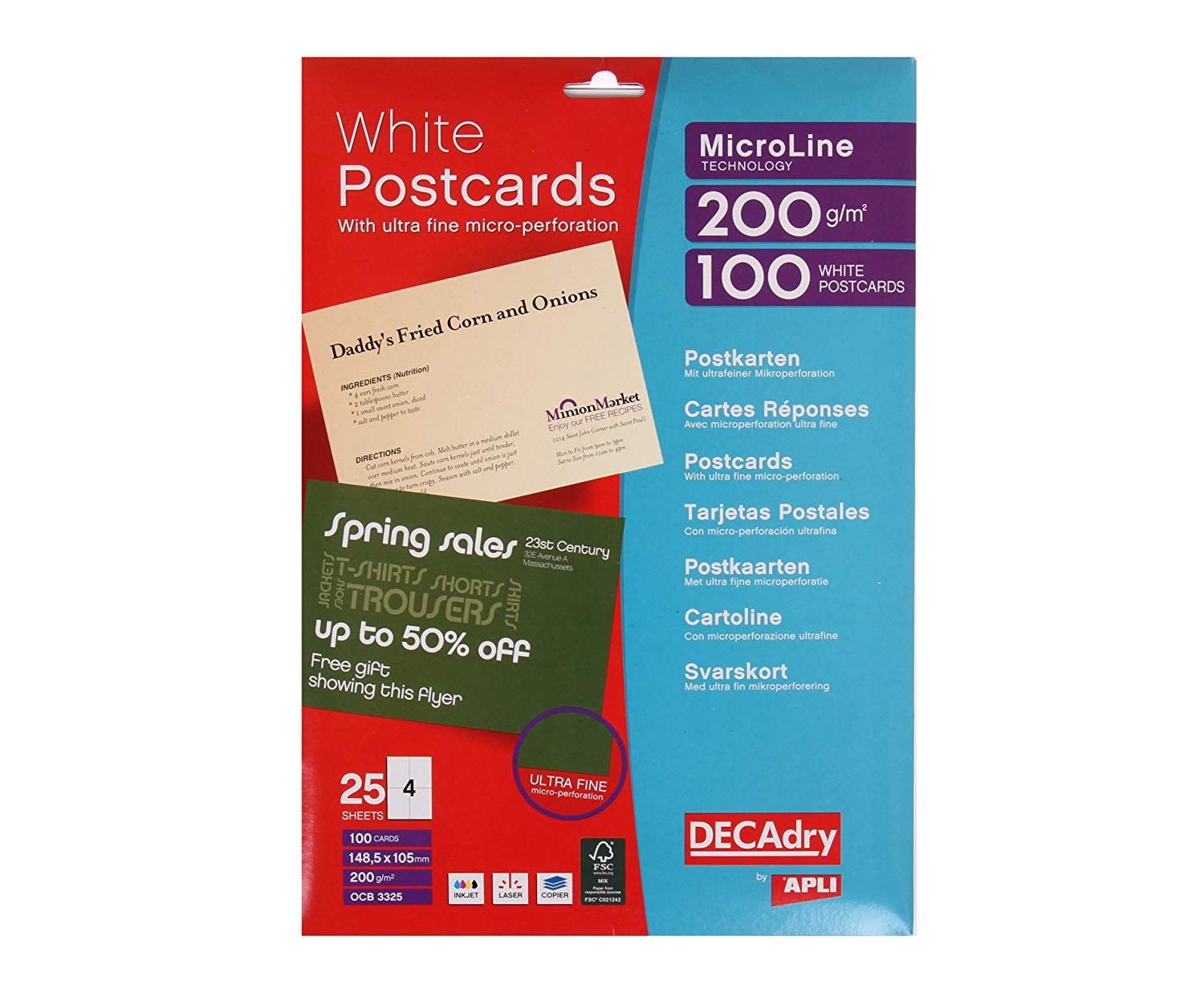 DECAdry Postcards 148.5x105mm 4 Per Sheet 200gsm (Pack 100) - OCB3325