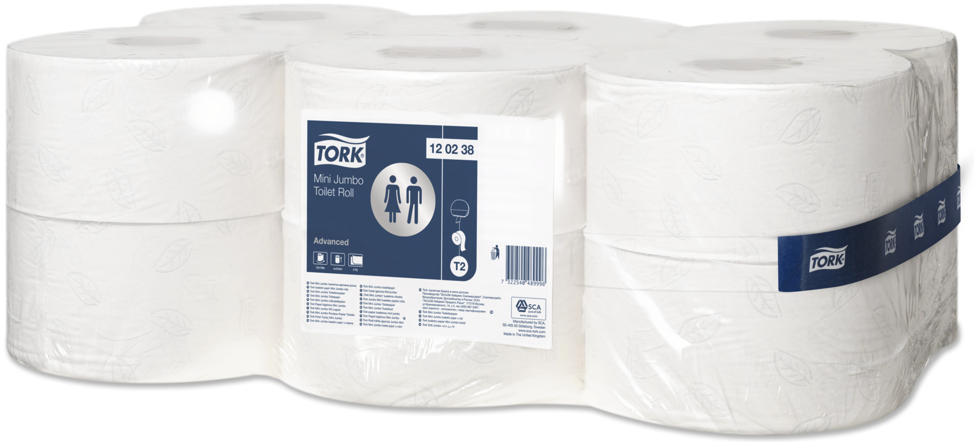 Tork T2 Mini Jumbo Toilet Roll 2 Ply Advanced White Pack 12 - MPN 120238