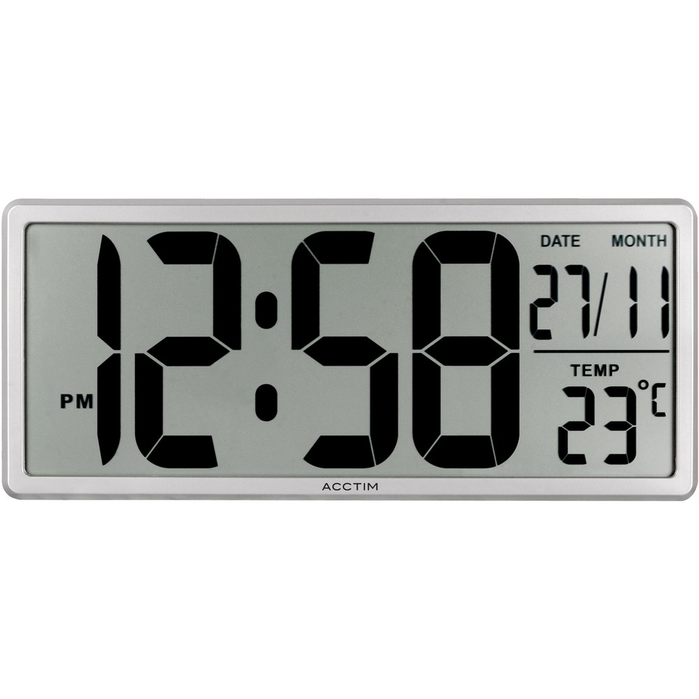 Acctim 22357 Jumbo LCD Digital Wall/Desk Clock - Silver with Autoset