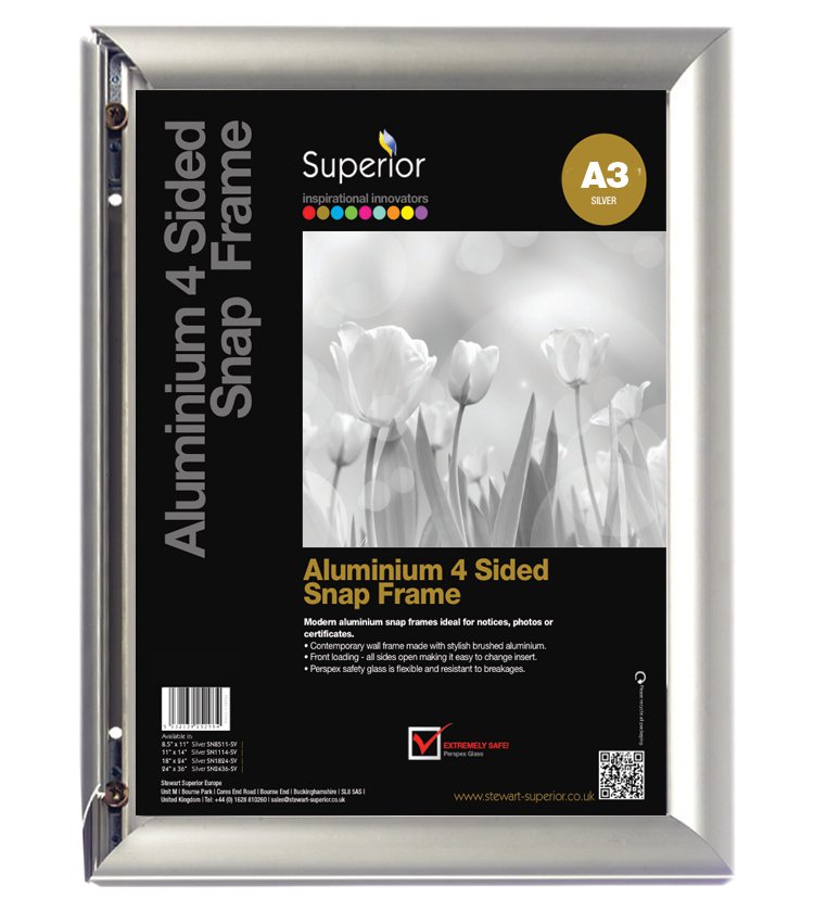 SECO A3 Brushed Aluminium Snap Frame Silver - AM8-A3
