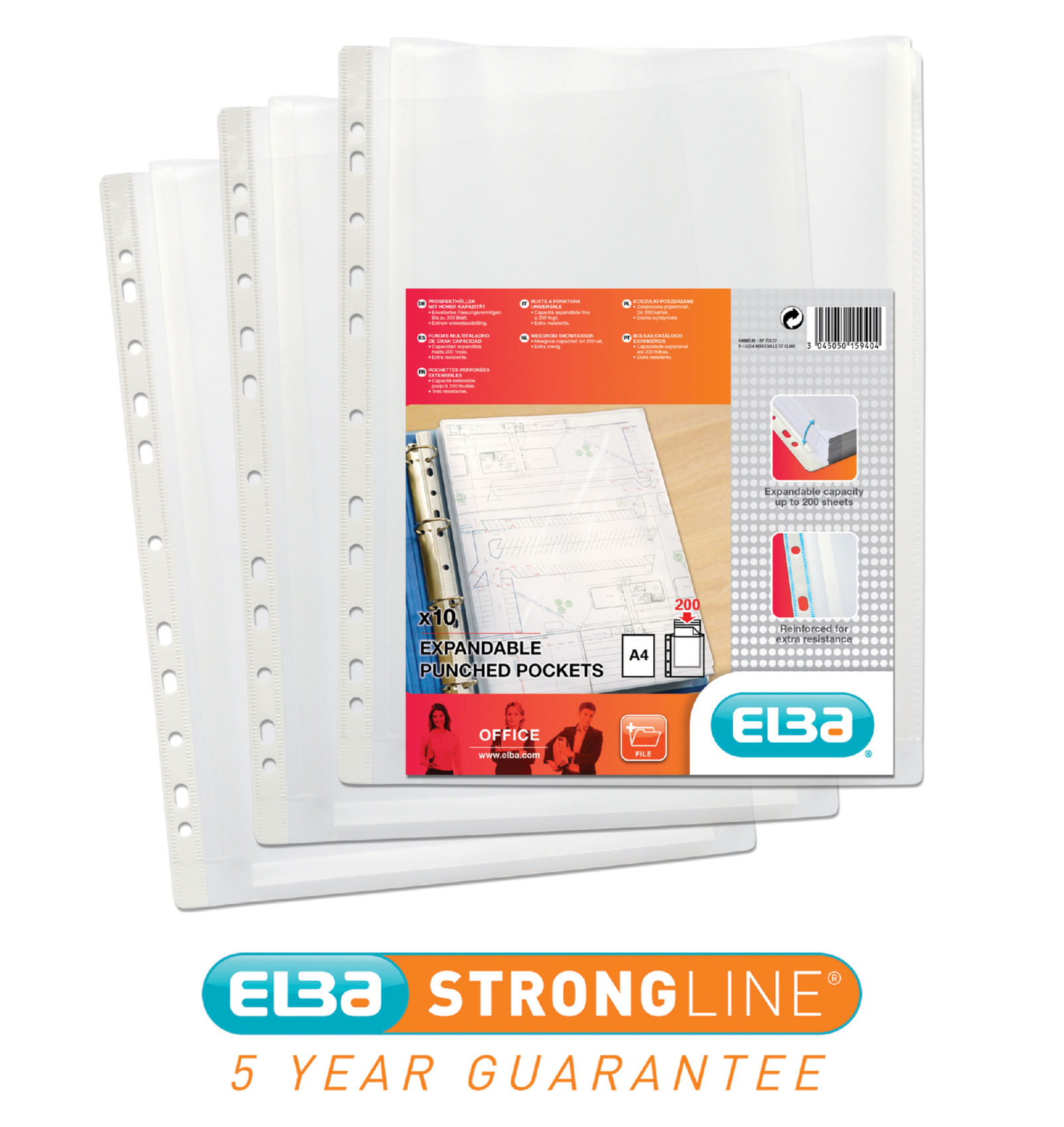 Elba Multi Punched Expanding Pocket A4 120 Micron Clear (Pack 10) 100080753