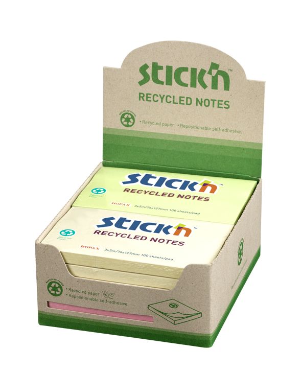 Stickn Recycled Sticky Notes 76x127mm 100 Sheets (Pack 12) - 21435WP