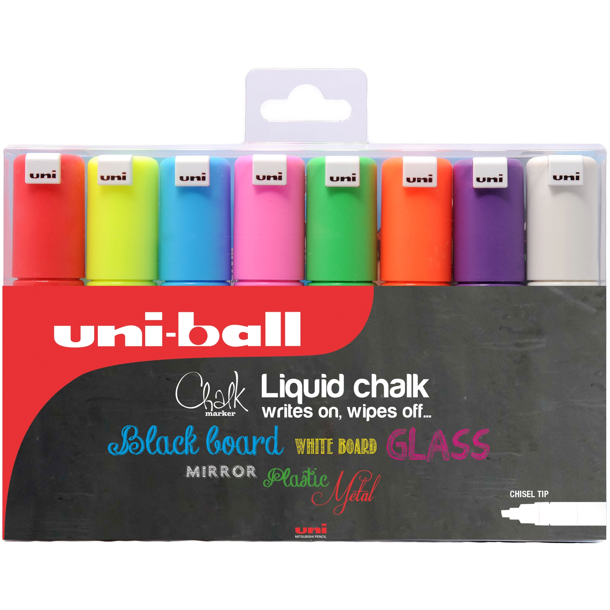 uni Chalk Marker Chisel Tip Broad Assorted Colours Pack 8 - 153494343
