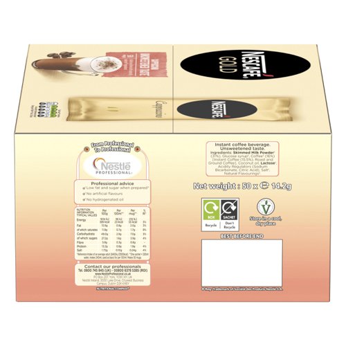 Nescafe Gold Cappuccino Unsweetened Instant Coffee Sachets (Pack 50 ...