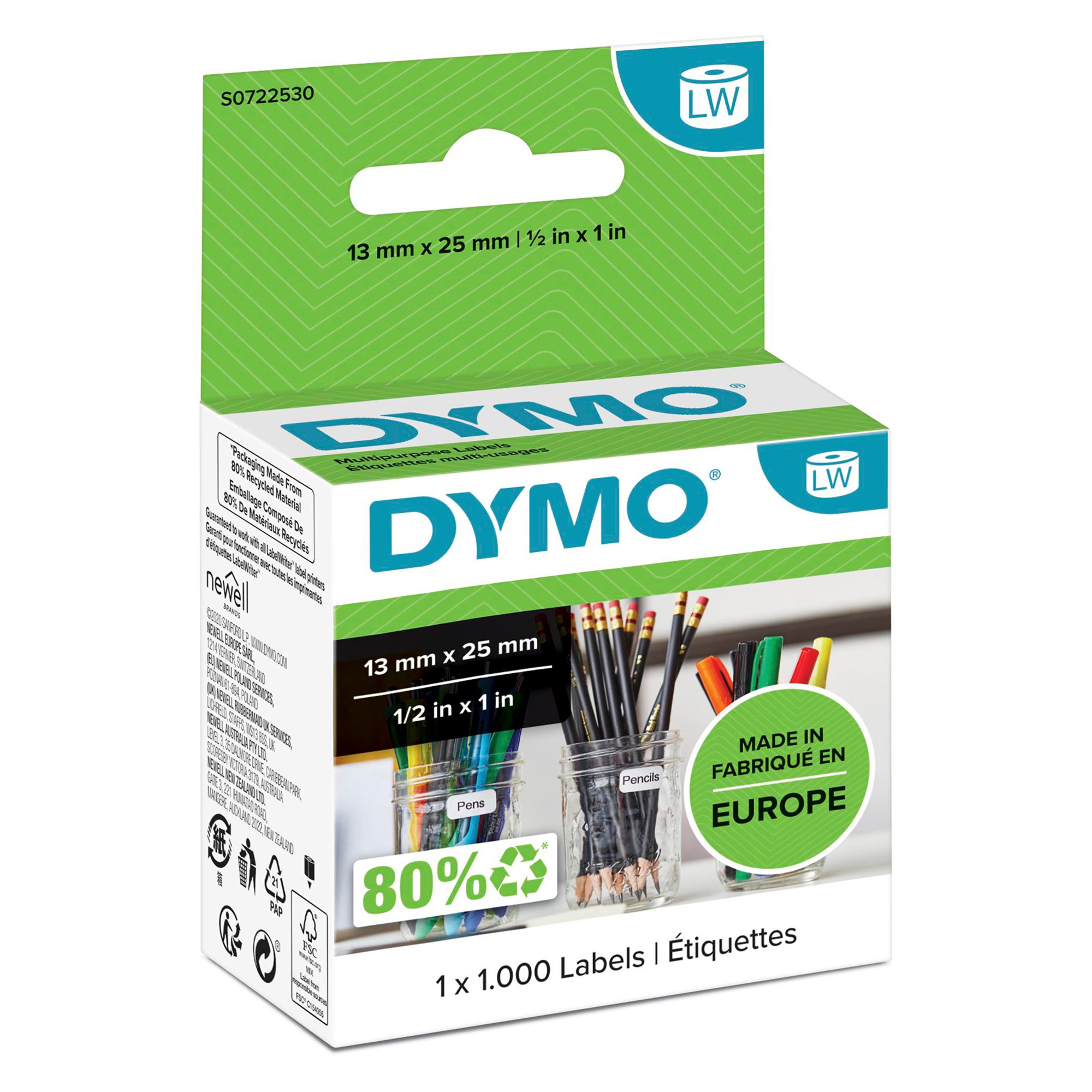 Dymo LabelWriter Multipurpose Label 13x25mm 1000 Labels Per Roll S0722530