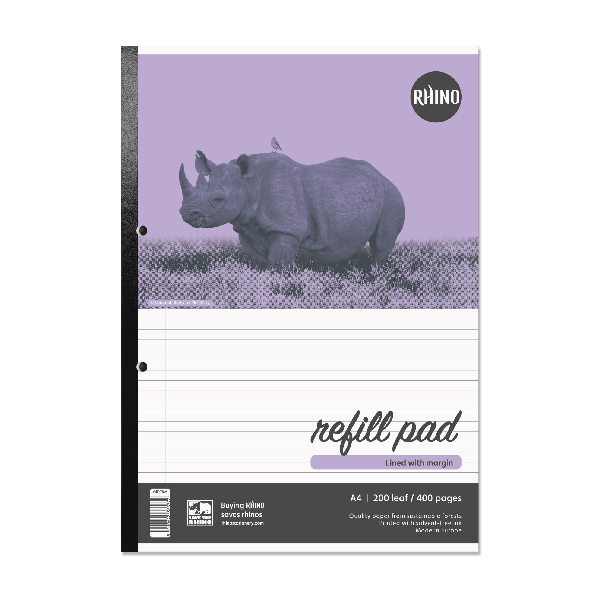 Rhino A4 Refill Pad 400 Page Feint Ruled 6mm Margin (Pack 5) - V4DCNM-6