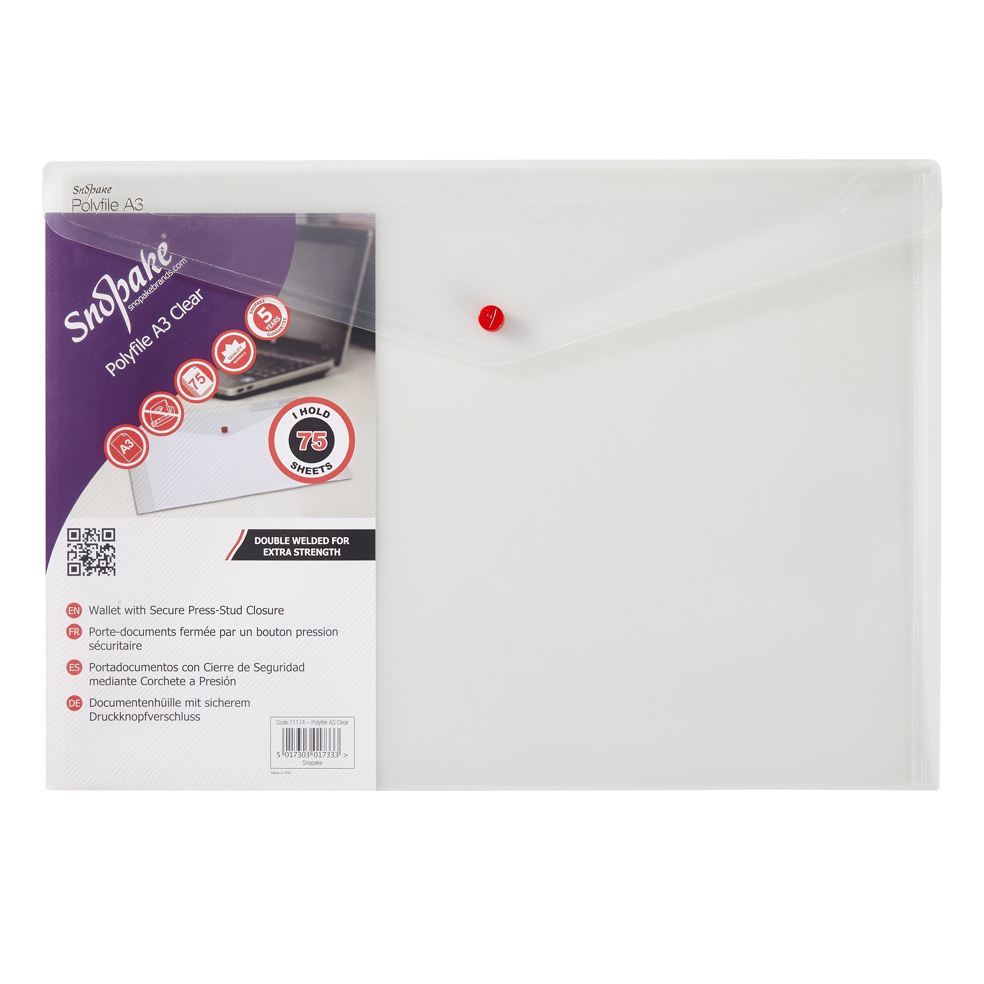 Snopake Polyfile Wallet File A3 Clear Pack of 5 - MPN 11174