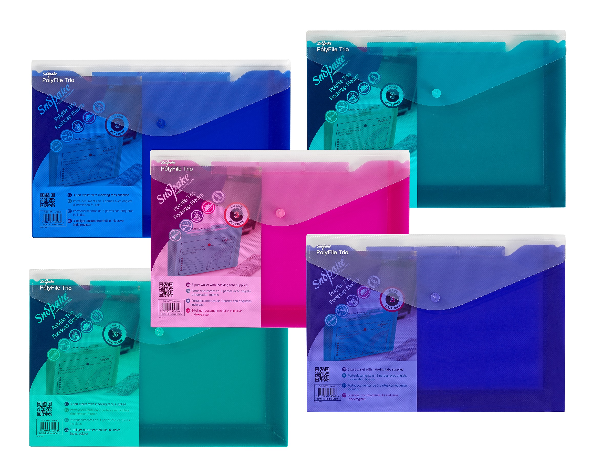 Snopake Polyfile Trio Wallet File Polypropylene Foolscap Assorted (Pack ...