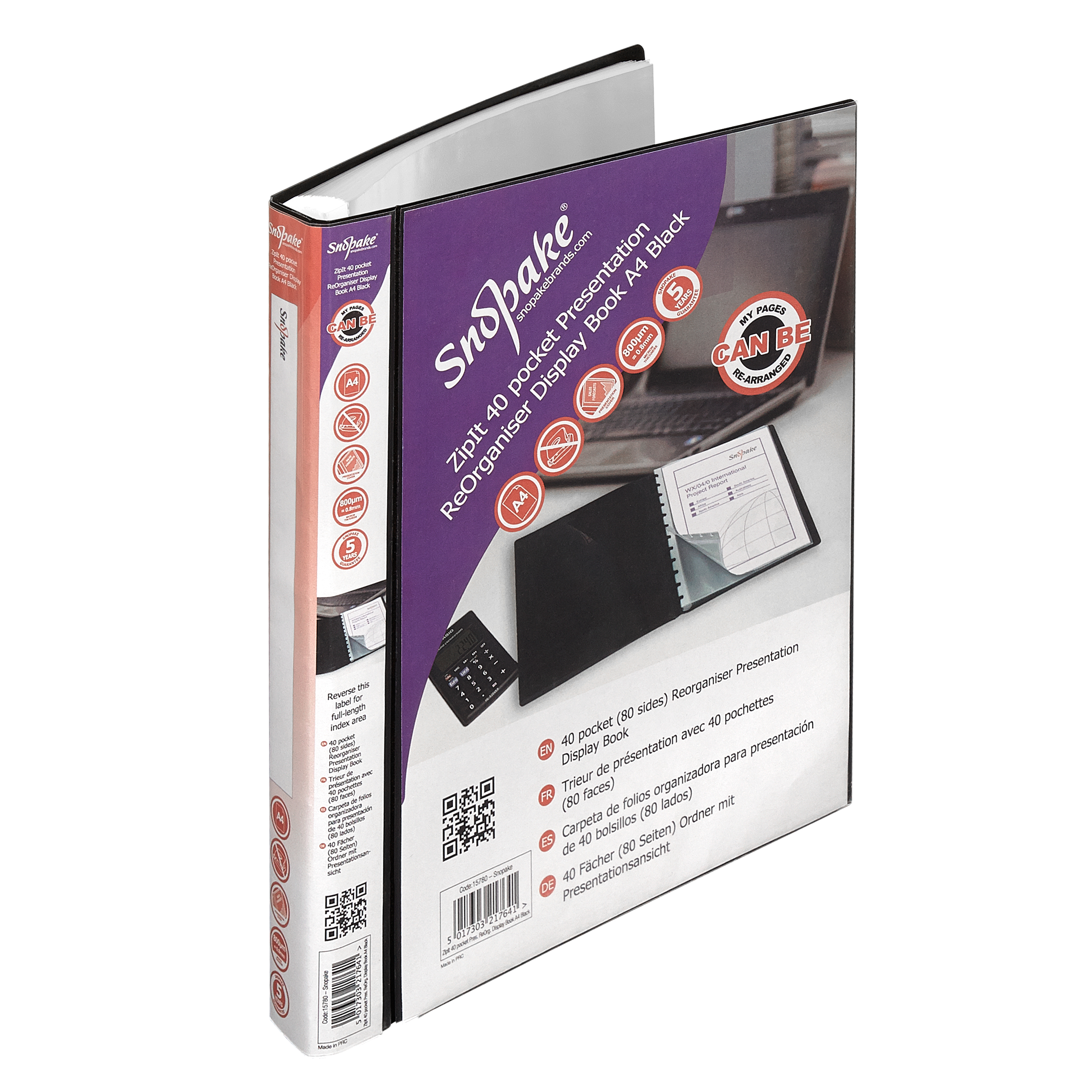 Snopake ReOrganiser A4 Display Book 40 Pocket Black - MPN 15780